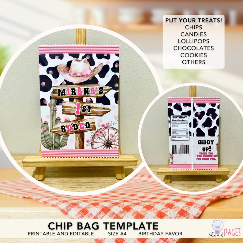 Pink 1st Rodeo Birthday Chip Bag, Cowgirl Favor Bag, Western Chip Bag ...