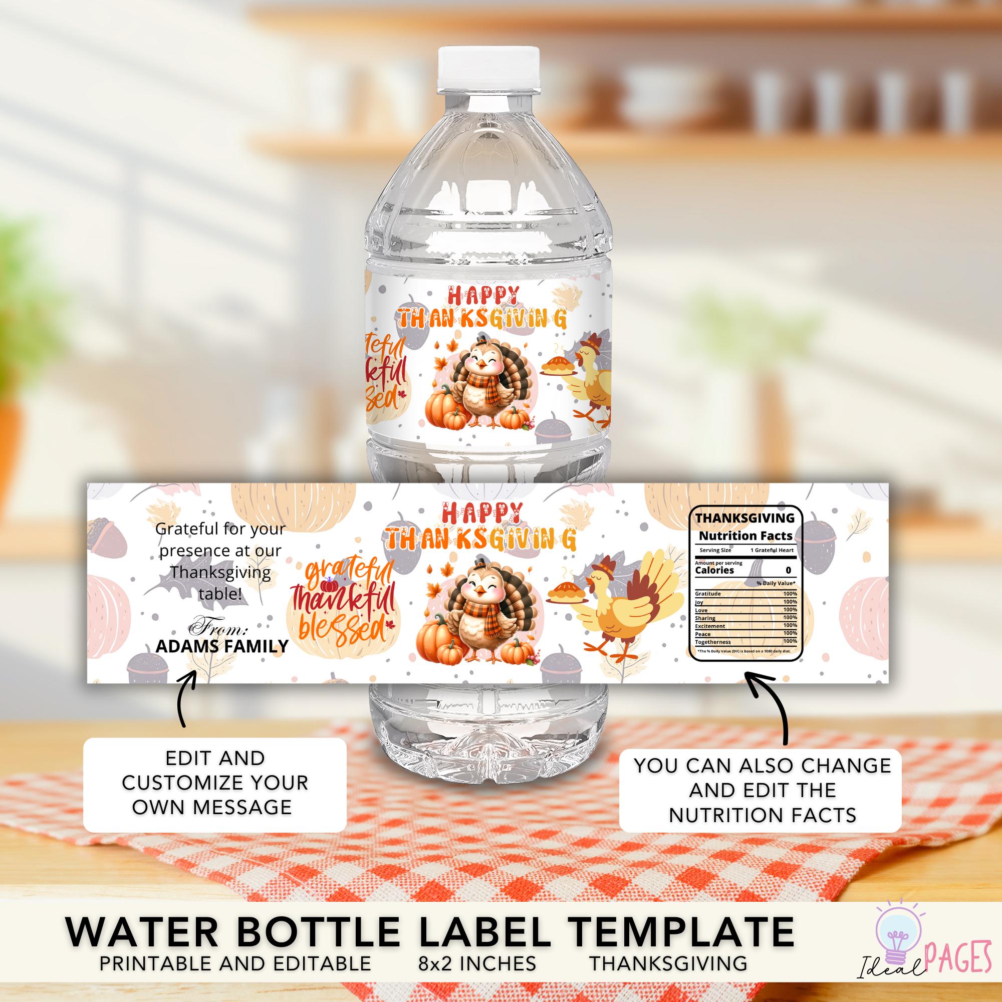 Thanksgiving Water Bottle Label Party Favors, Friendsgiving Turkey ...