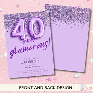 Purple Birthday Invitation, 40th Birthday Invitation, 40th Party Invite ...