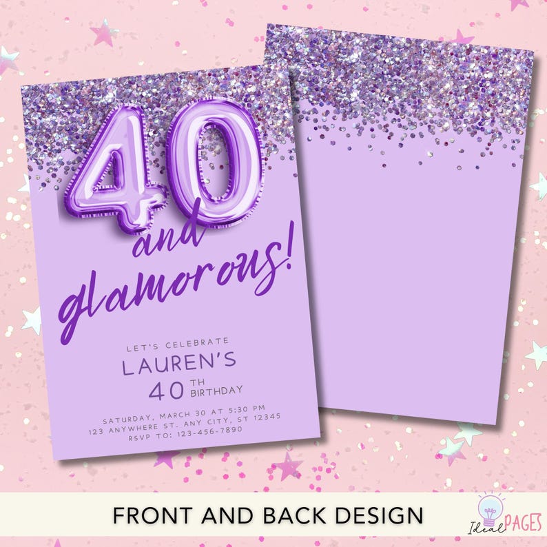 Purple Birthday Invitation, 40th Birthday Invitation, 40th Party Invite ...
