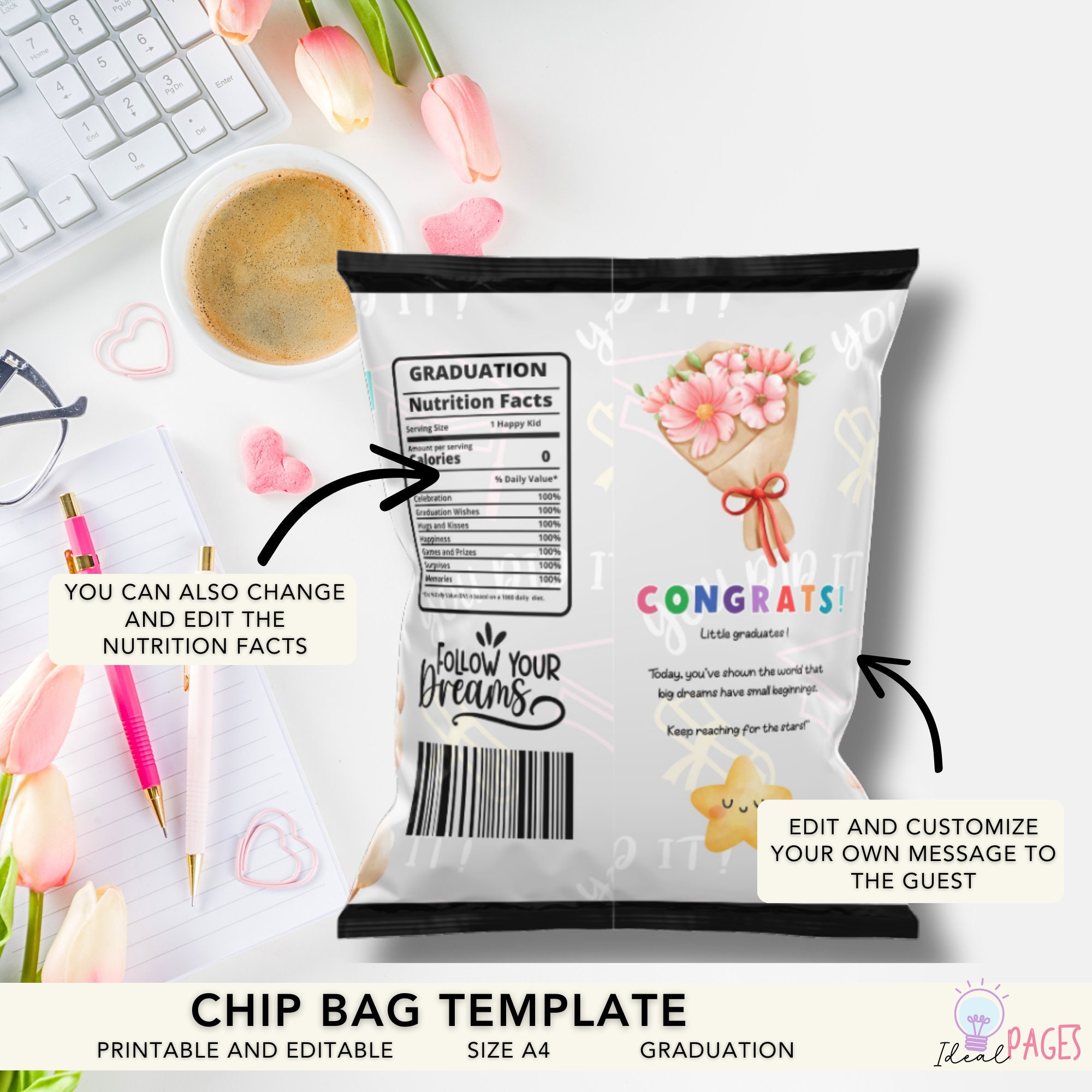 Graduation Chip Bag Template, Kindergarten Custom Chip Bags, School ...