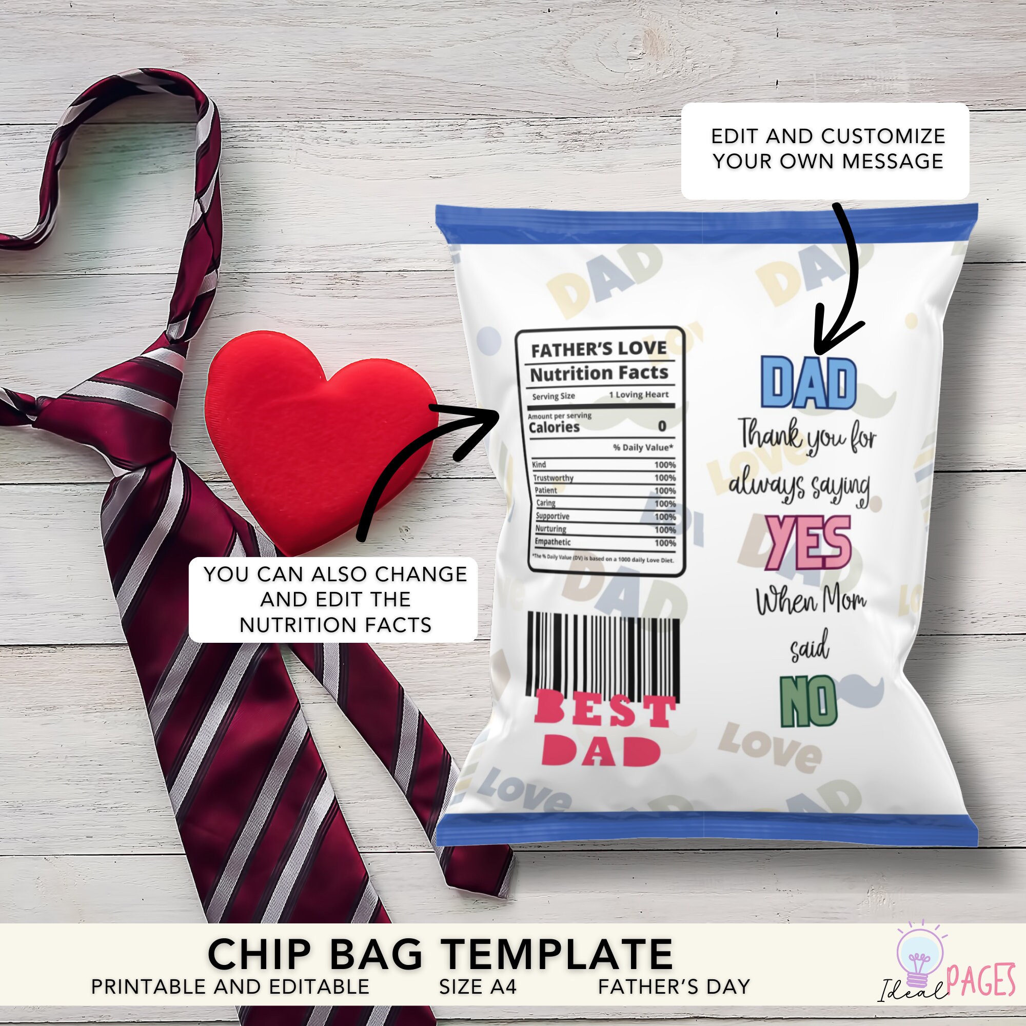 6 Father's Day Chip Bag Template Custom Chip Bag Bundle Gift Bags for ...