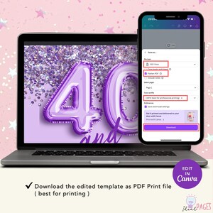 Purple Birthday Invitation, 40th Birthday Invitation, 40th Party Invite ...