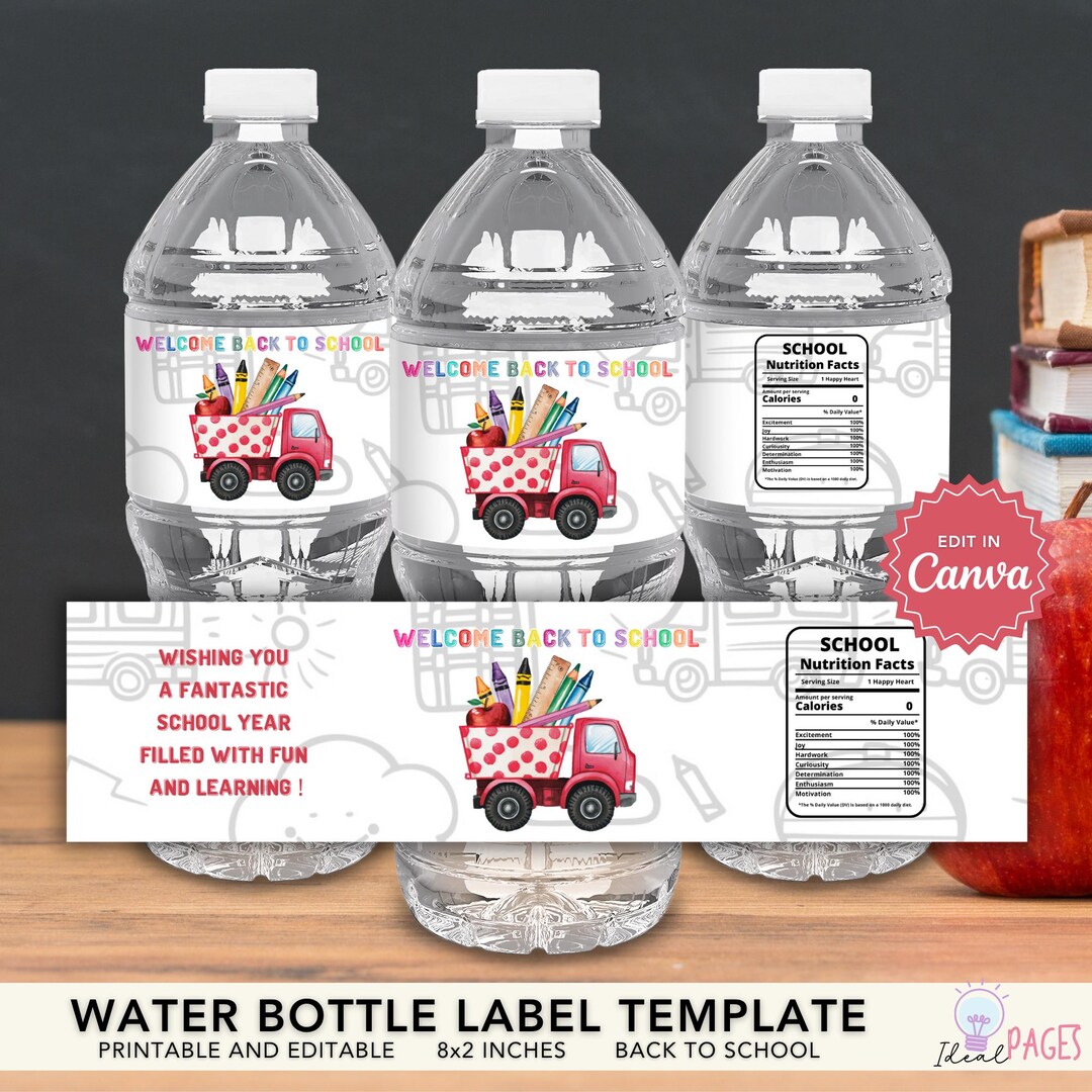 Back to School Water Bottle Label Template, Water Bottle Wraps, First ...