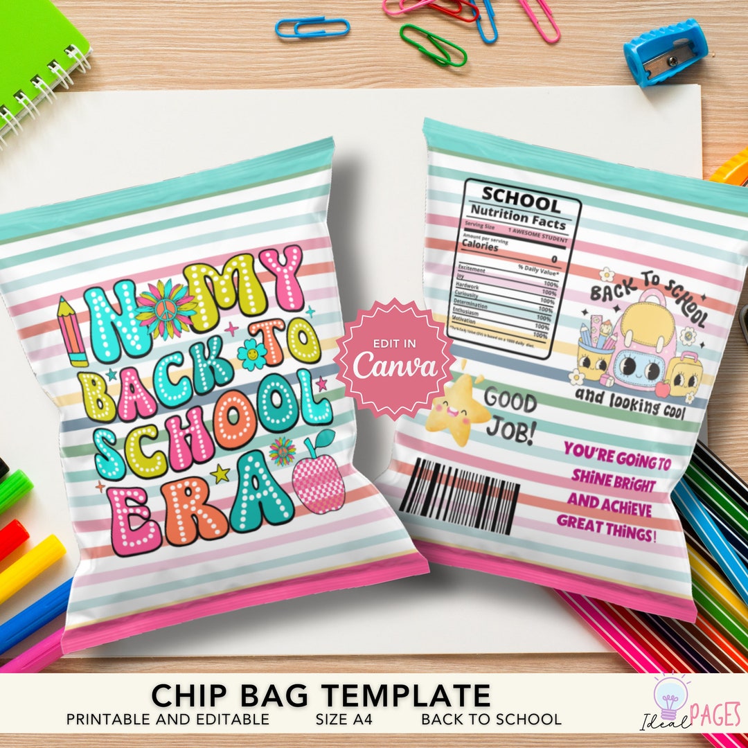 Editable Retro Back to School Chip Bag Template, School Party Favor ...