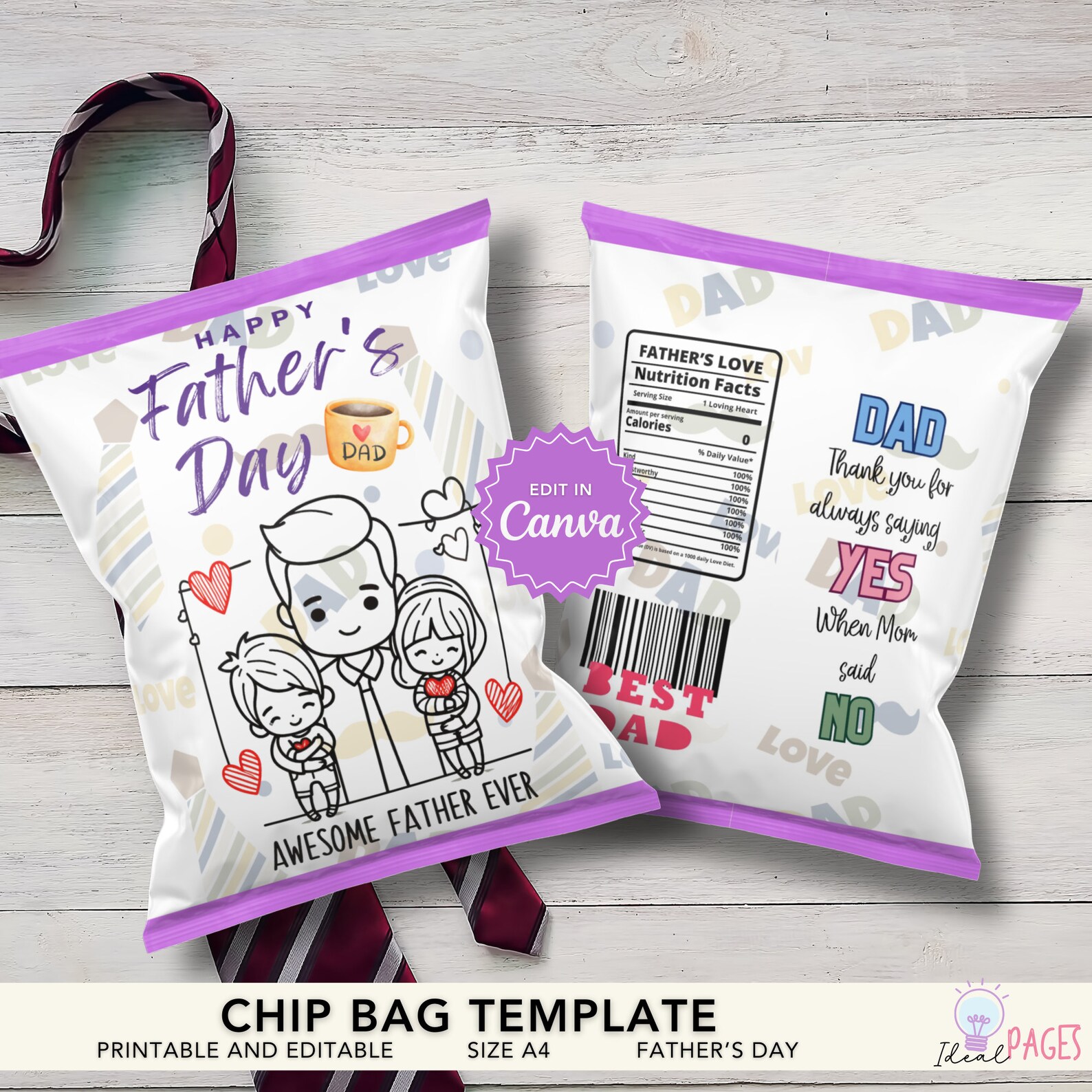 Father's Day Chip Bag Template, Father's Day Printable Party Favors ...