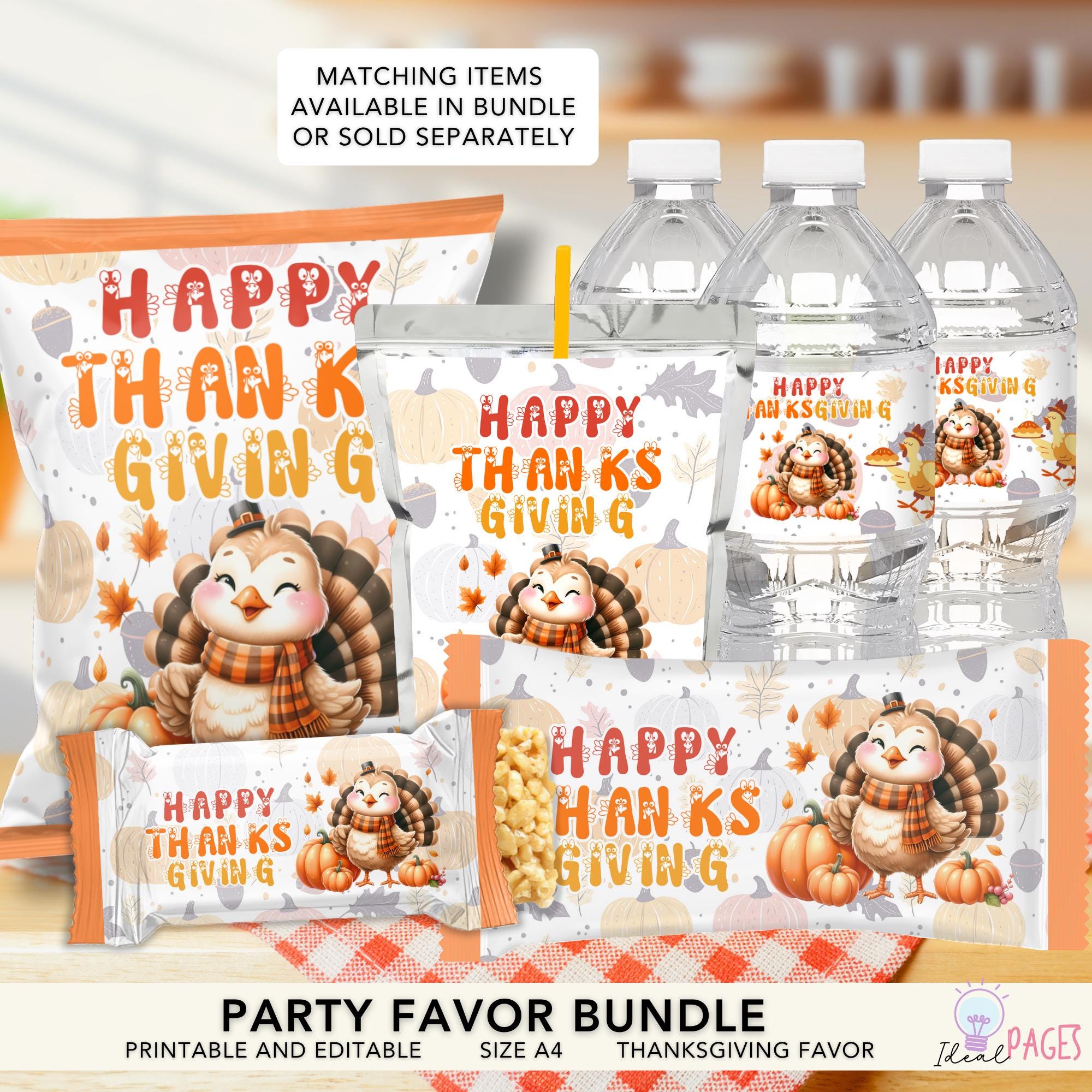 Thanksgiving Water Bottle Label Party Favors, Friendsgiving Turkey ...