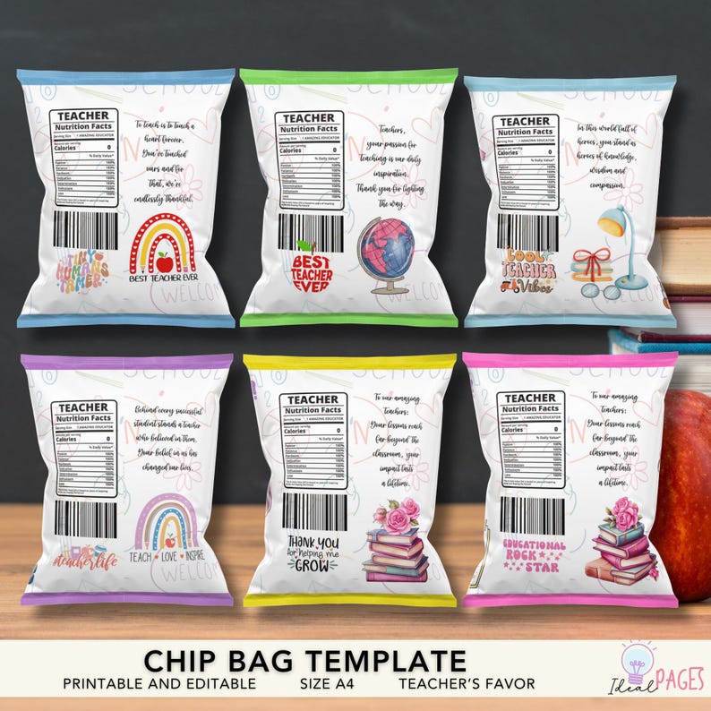 6 Teacher Appreciation Chip Bag Template, DIY Party Favor Printable ...