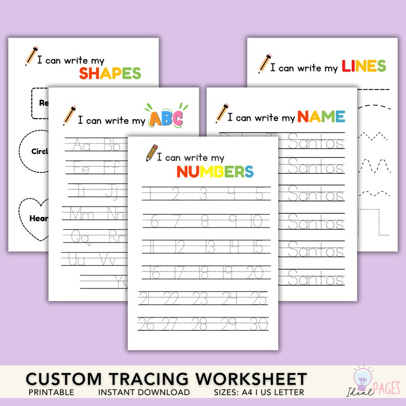 Custom Name Tracing, Printable Tracing Worksheet Set, Preschool ...