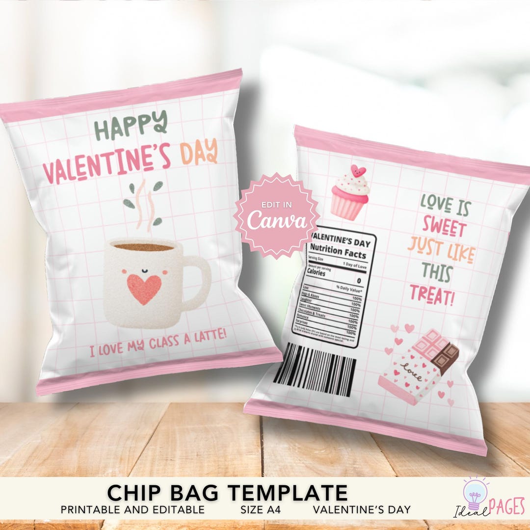 Pink Teacher and Student Valentines Day Chip Bag, Classroom Treat Bags ...