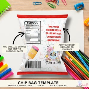 First Day of School Chip Bag Template, School Party Favor, Welcome ...