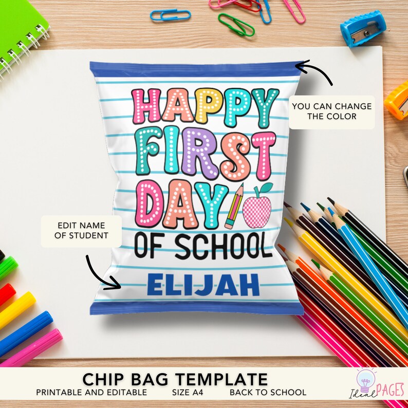 Back to School Chip Bag Template, School Party Favor, Welcome Snack Bag ...