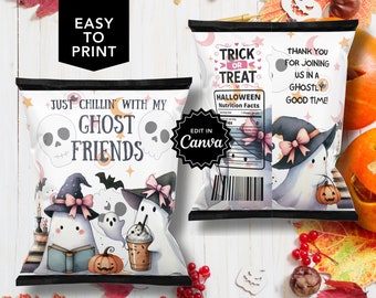 6 Spooky Season Trick or Treat Bags, Halloween Party Favors, Editable ...