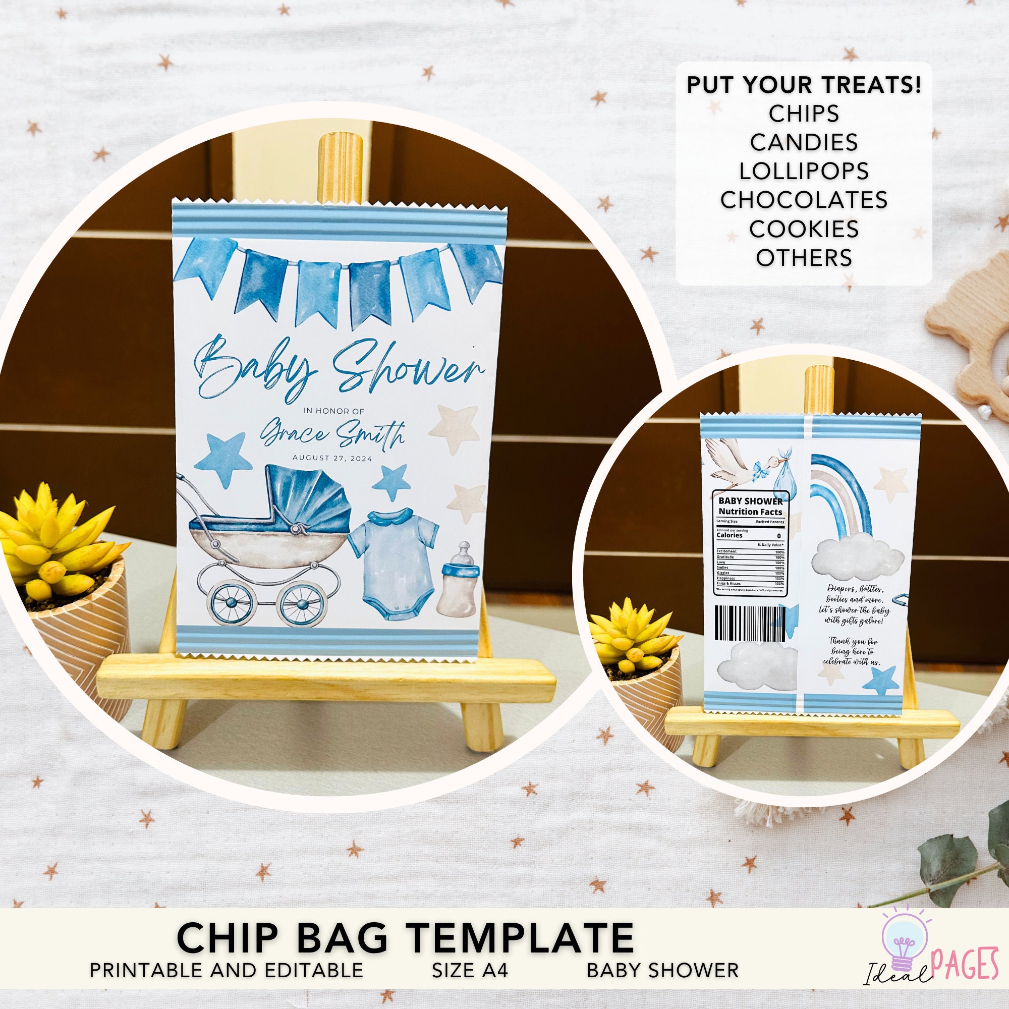 Editable Blue Baby Shower Chip Bag Template, DIY Party Favor, Gift for ...