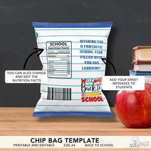 Back to School Chip Bag Template, School Party Favor, Welcome Snack Bag ...