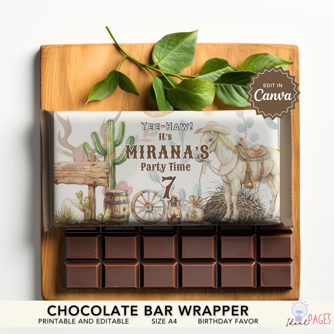 Cowgirl Cowboy Party Favors, Rodeo Party Chocolate Bar Wrapper, Western ...