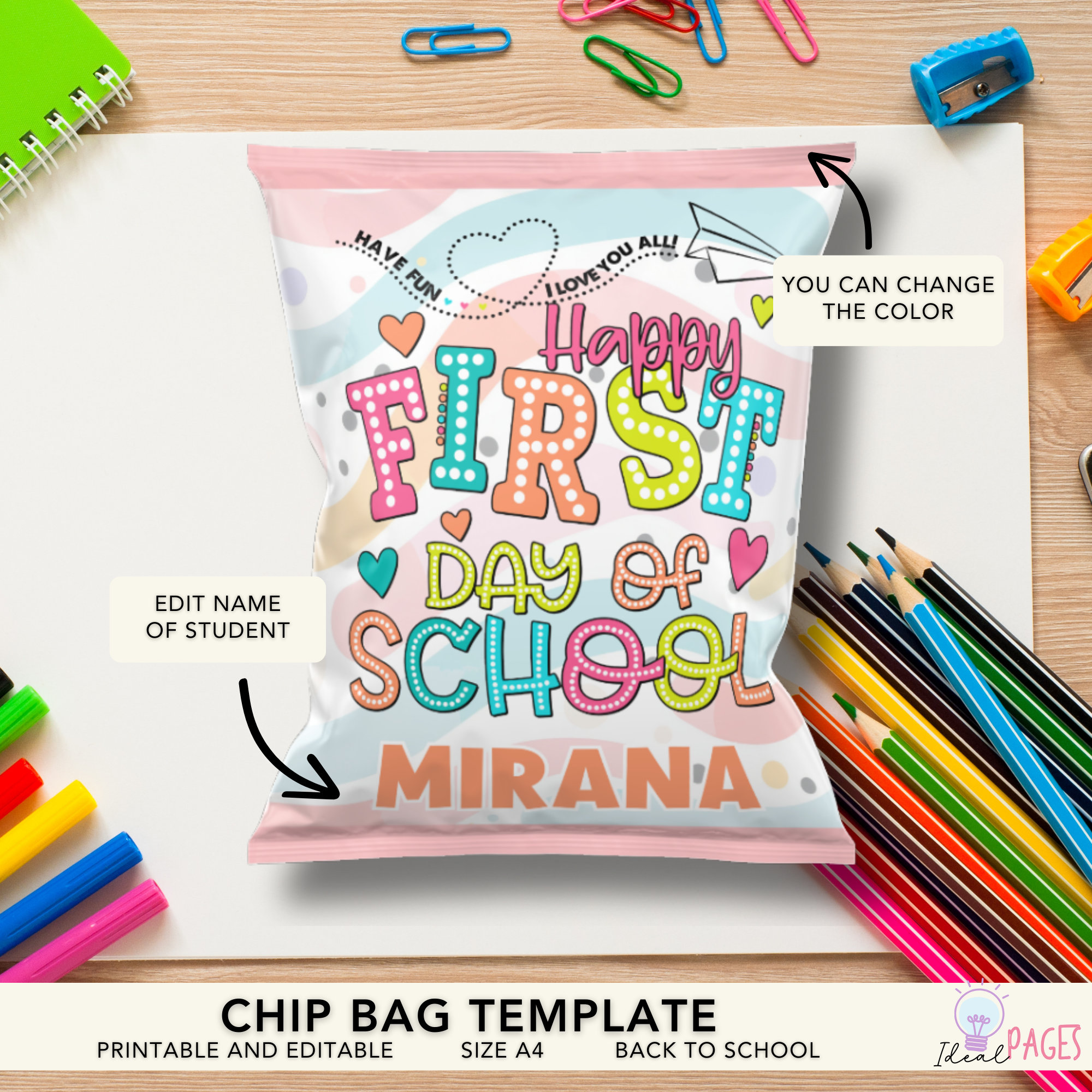 6 Back to School Chip Bag Template, School Party Favor, Welcome Snack ...
