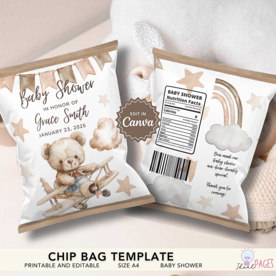 Neutral Baby Shower Chip Bags, DIY Baby Shower Party Favors, Favor for ...