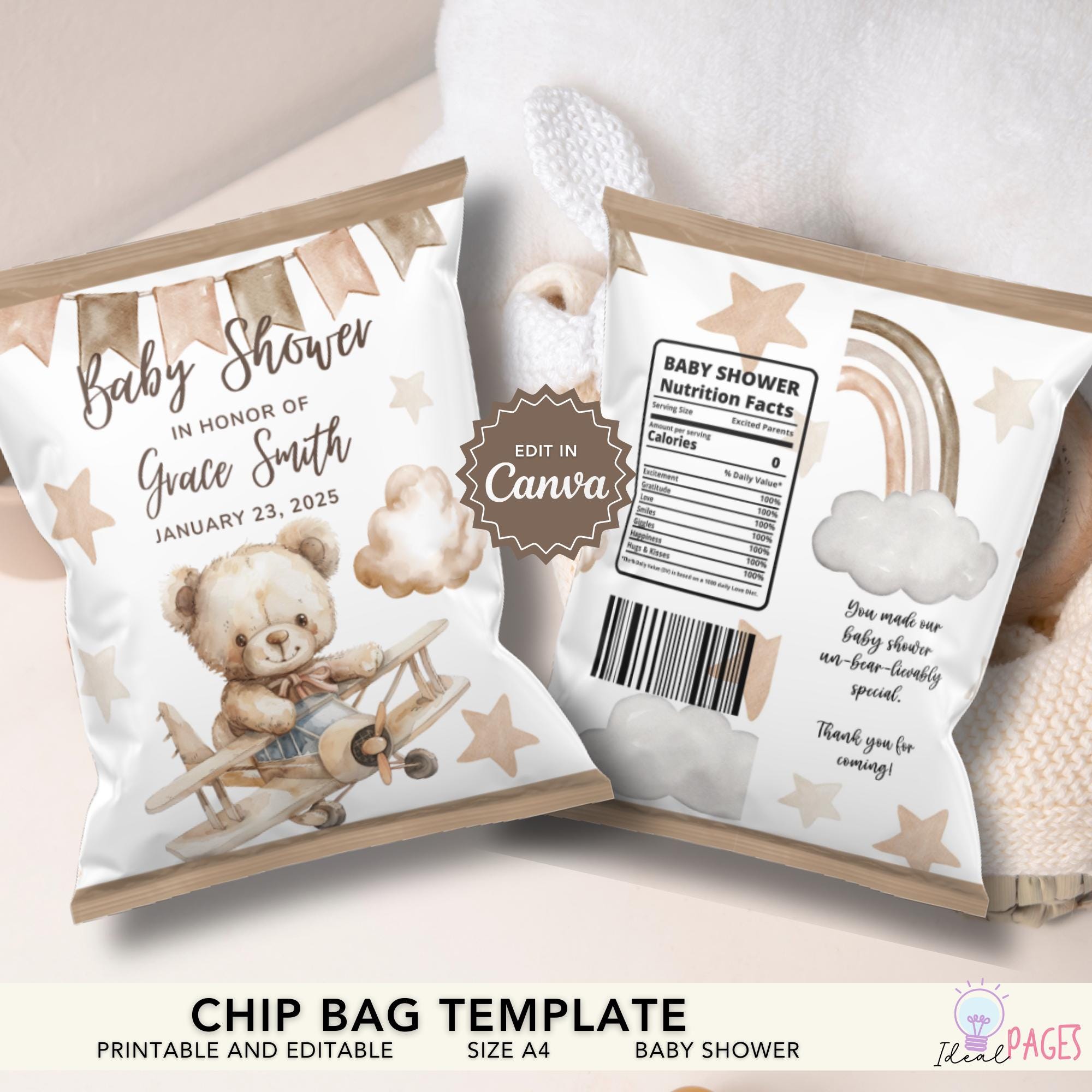 Neutral Baby Shower Chip Bags, DIY Baby Shower Party Favors, Favor for ...
