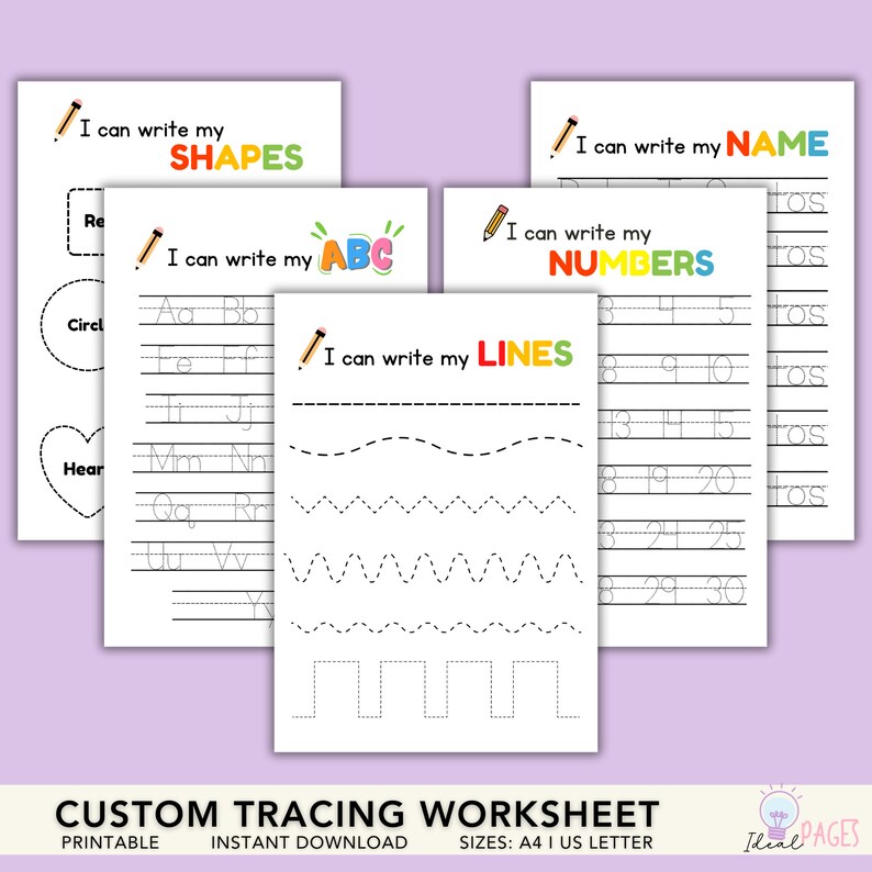 Custom Name Tracing, Printable Tracing Worksheet Set, Preschool ...