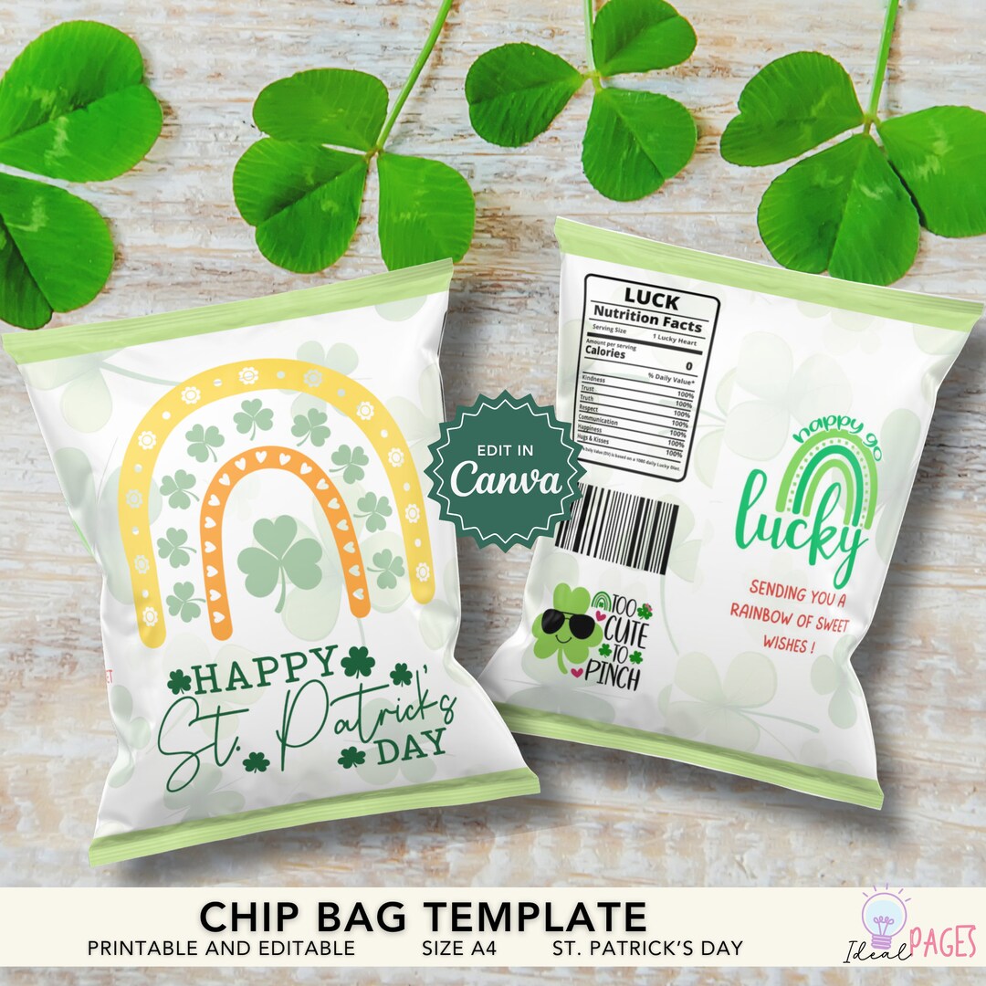 St Patricks Chip Bag Template, Custom Chip Bag, Shamrock Party Favors ...
