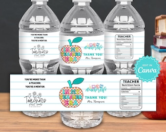 Teacher Appreciation Printable Water Bottle Labels - Etsy