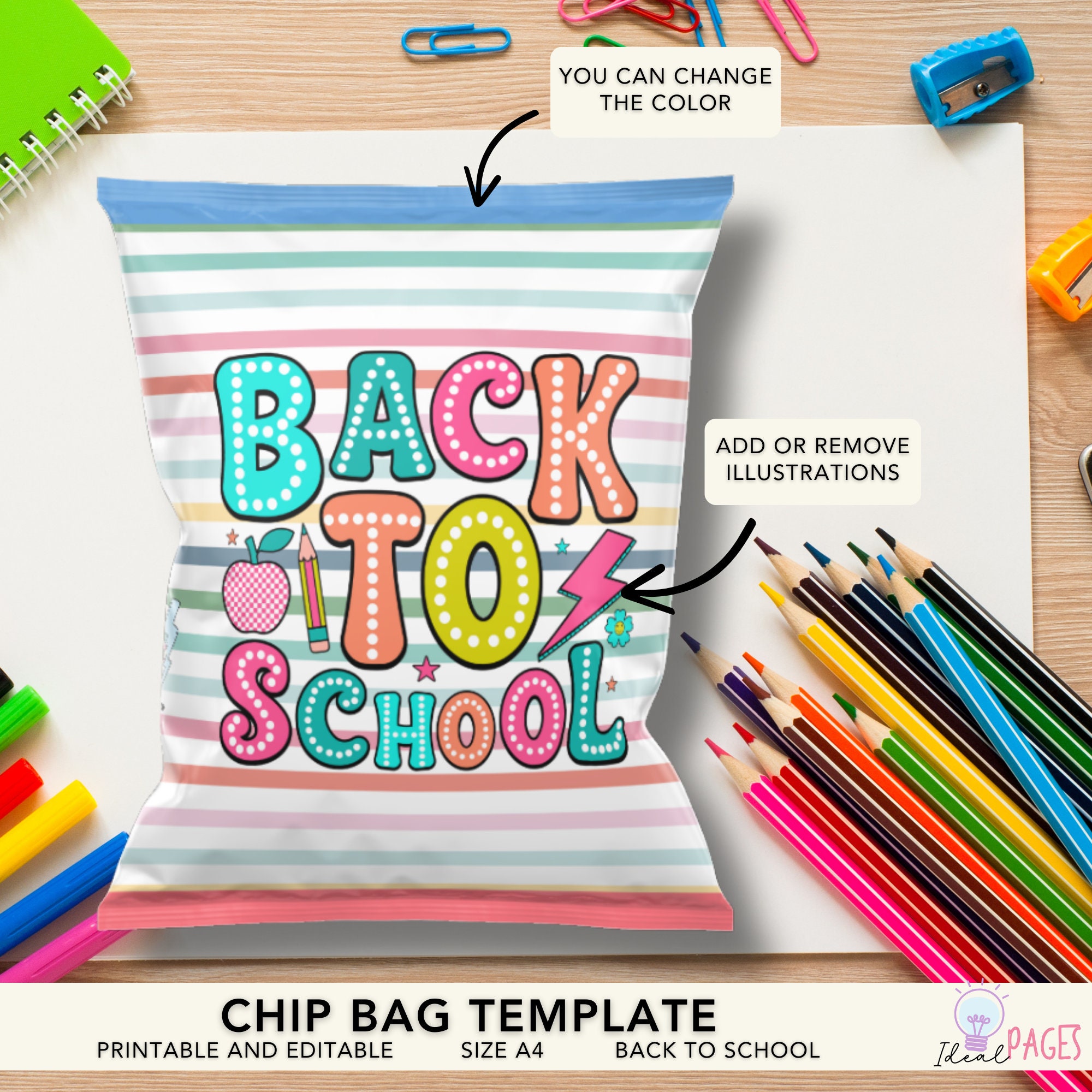 Editable Retro Back to School Chip Bag Template, School Party Favor ...