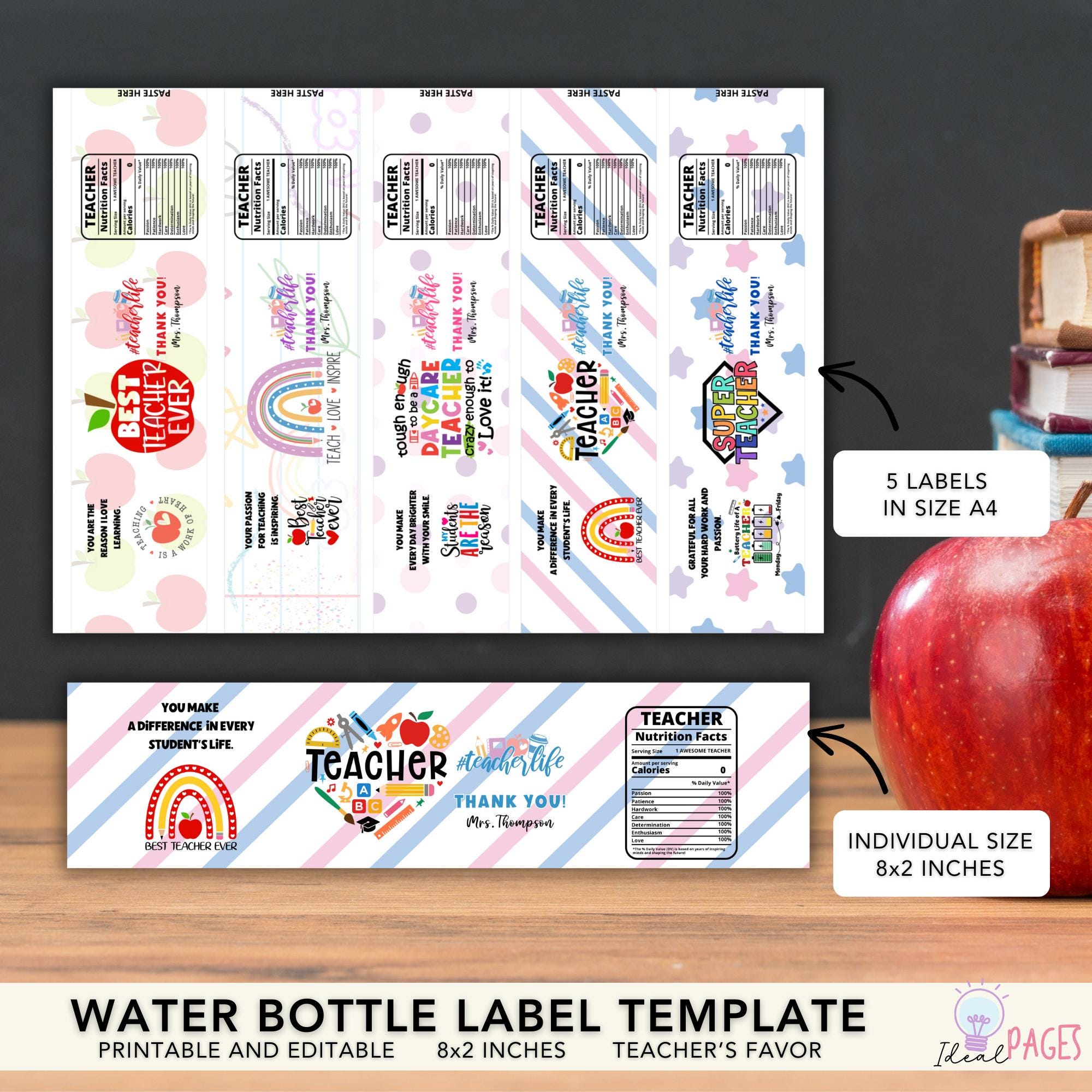 6 Teacher Water Labels, Teacher Appreciation Gift, Thank You Teacher ...