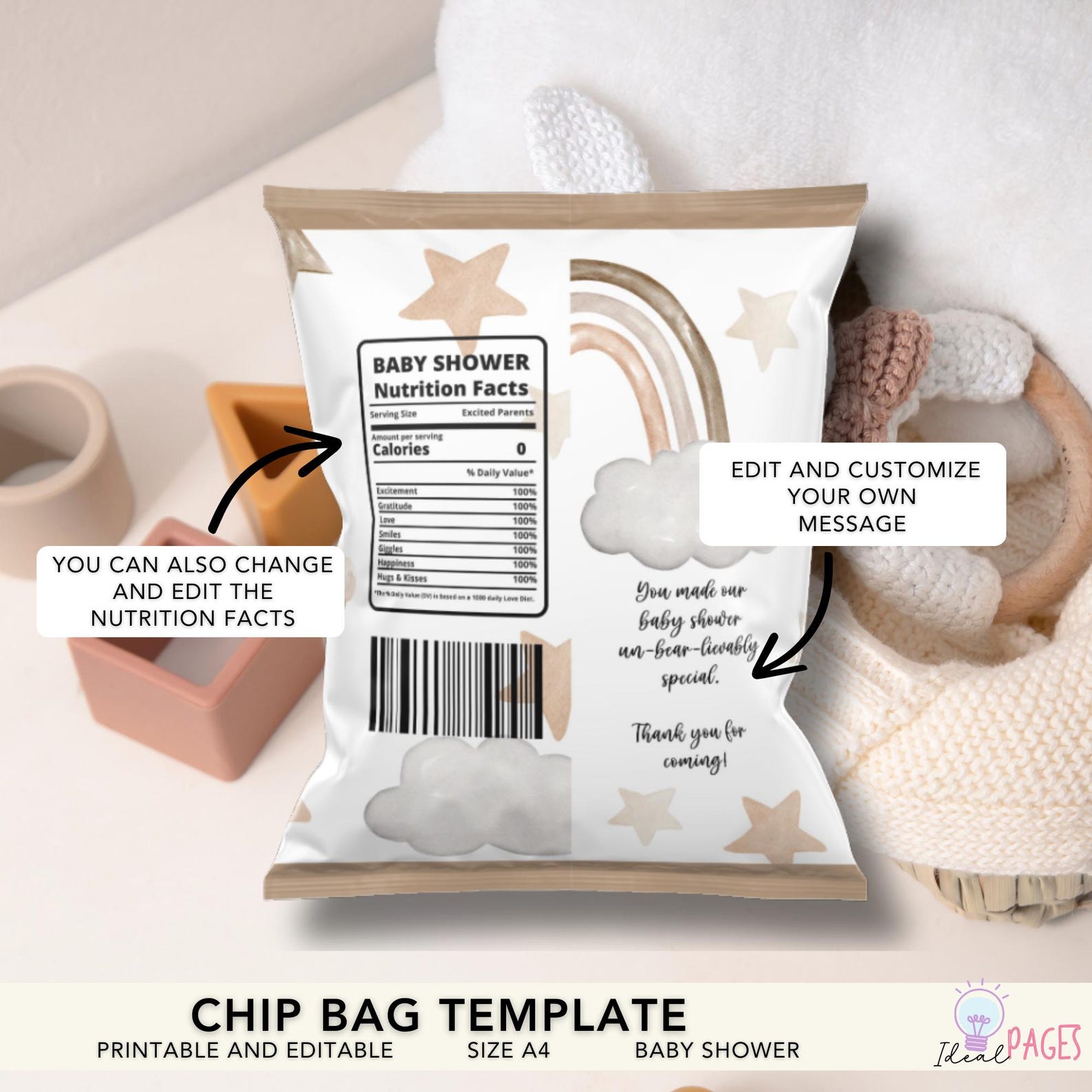 Neutral Baby Shower Chip Bags, DIY Baby Shower Party Favors, Favor for ...