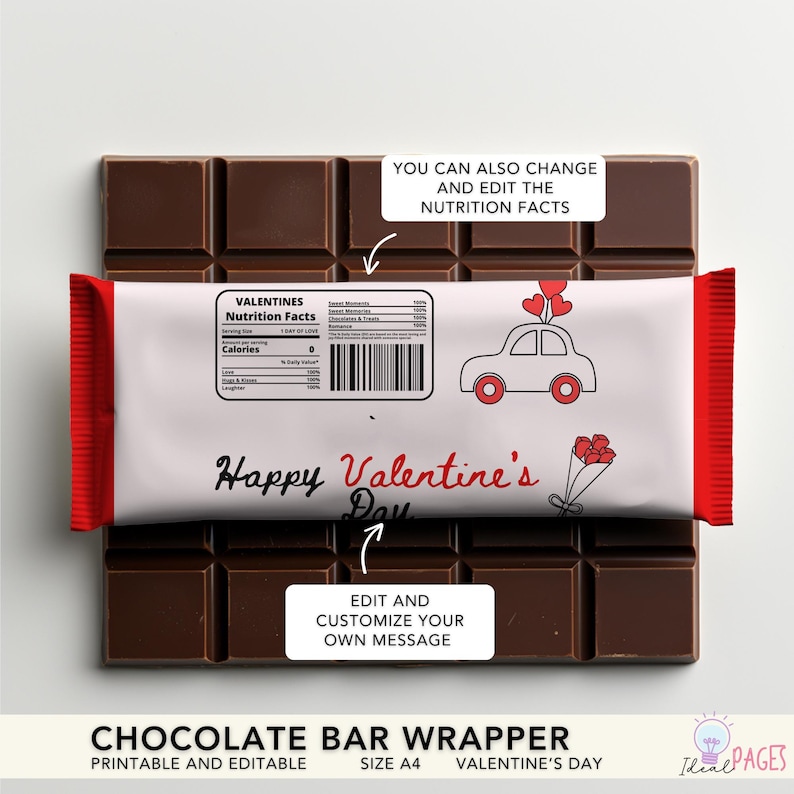 Hand Drawn Valentine's Day Chocolate Bar Wrapper, Hearts Day Candy Bar ...