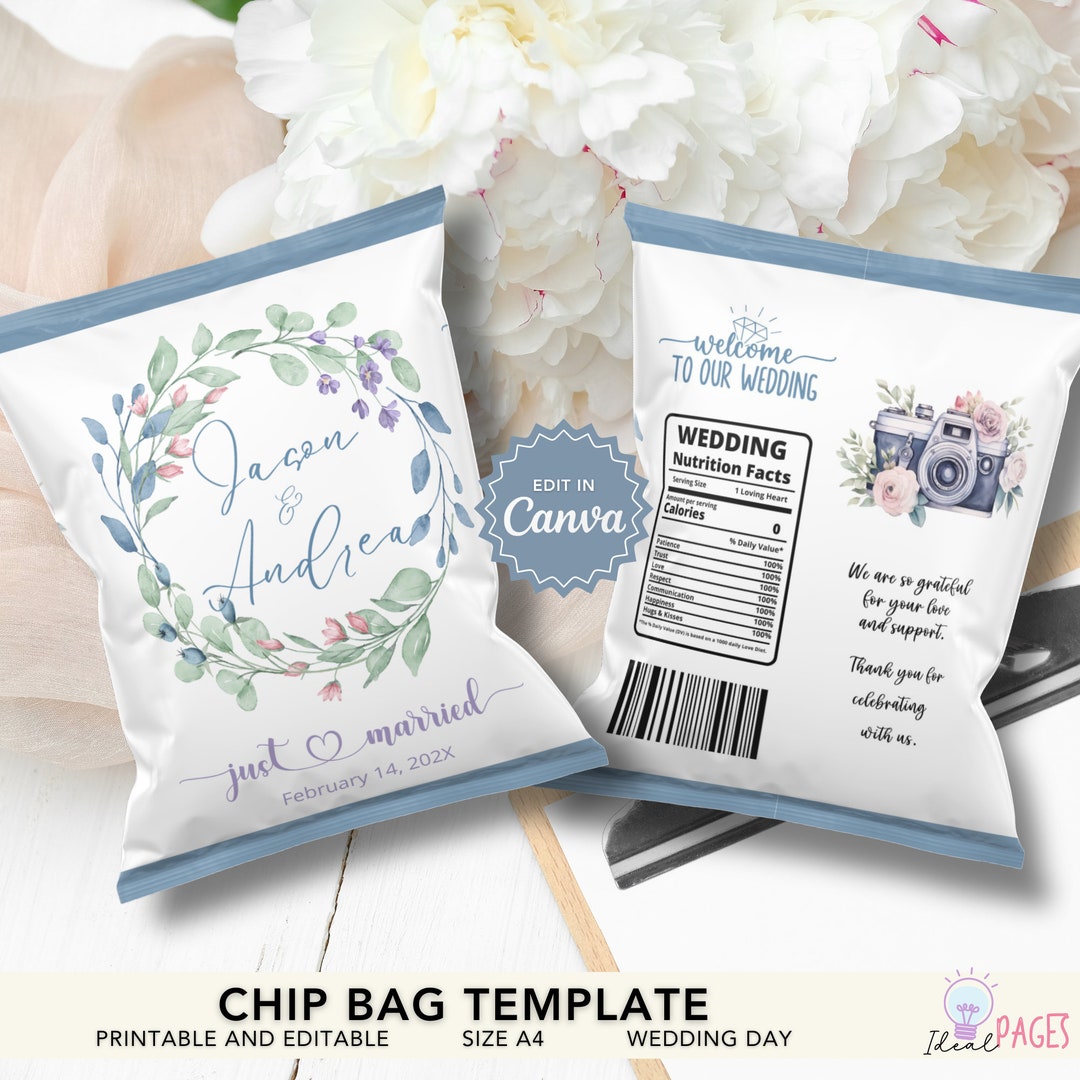 Wedding Chip Bag Template, Marriage Chip Bag, Wedding Welcome Bag ...