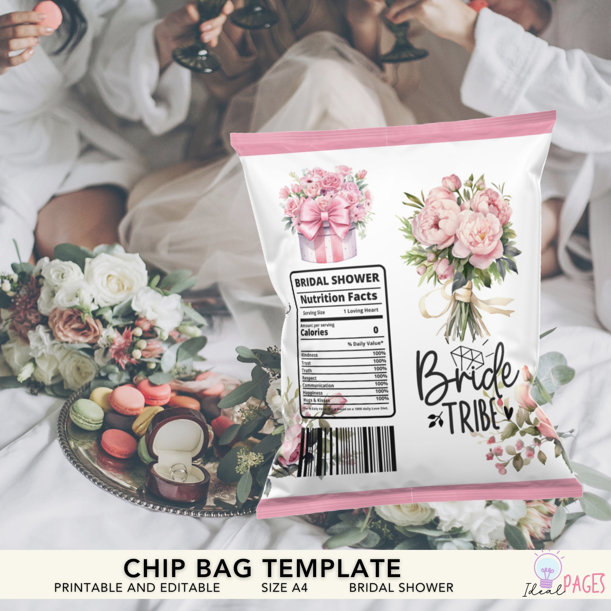 Bridal Shower Chip Bag Template, Customizable Favor Bags, Wedding Snack ...