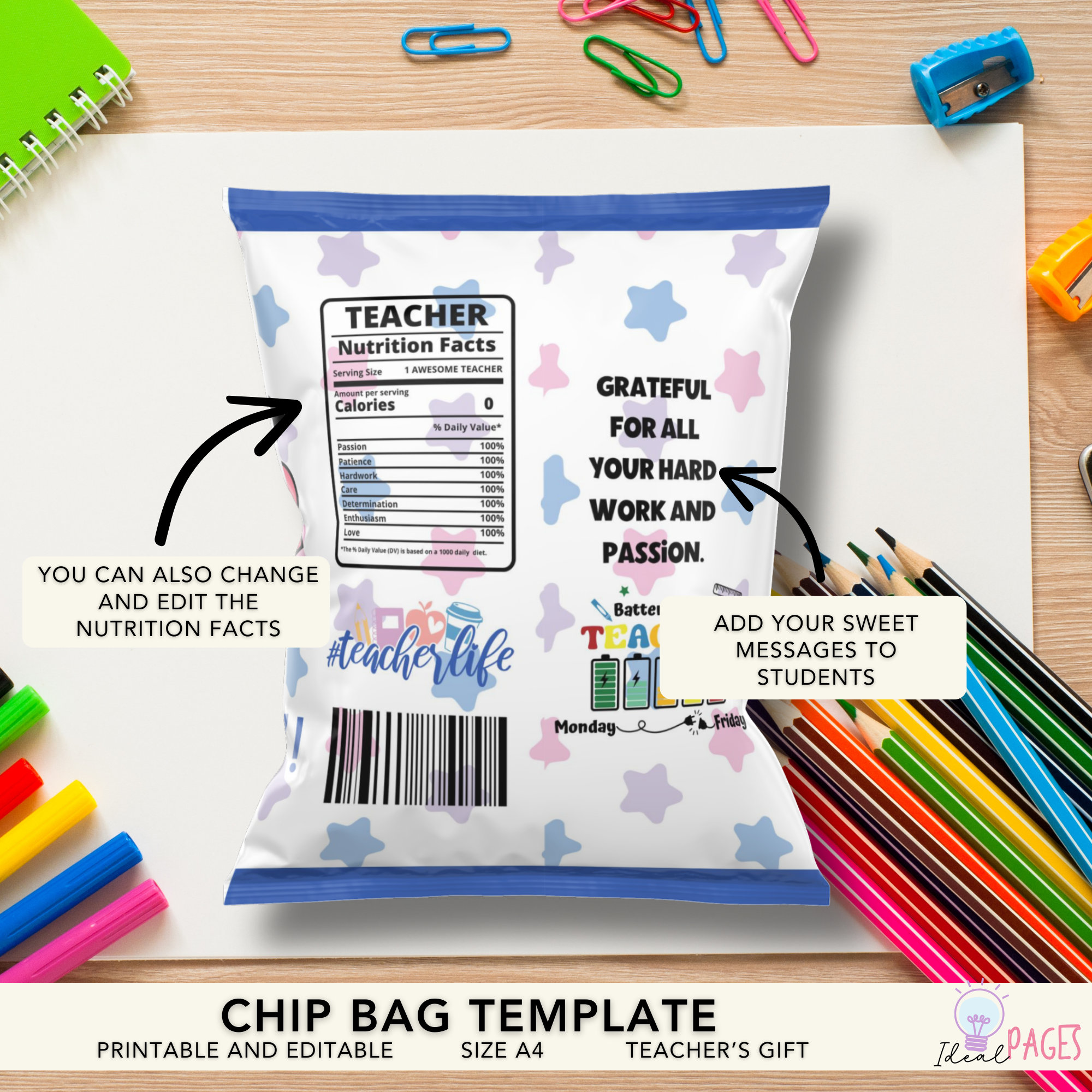 Teacher Appreciation Gifts Chip Bag Template DIY Party Favor Printable ...