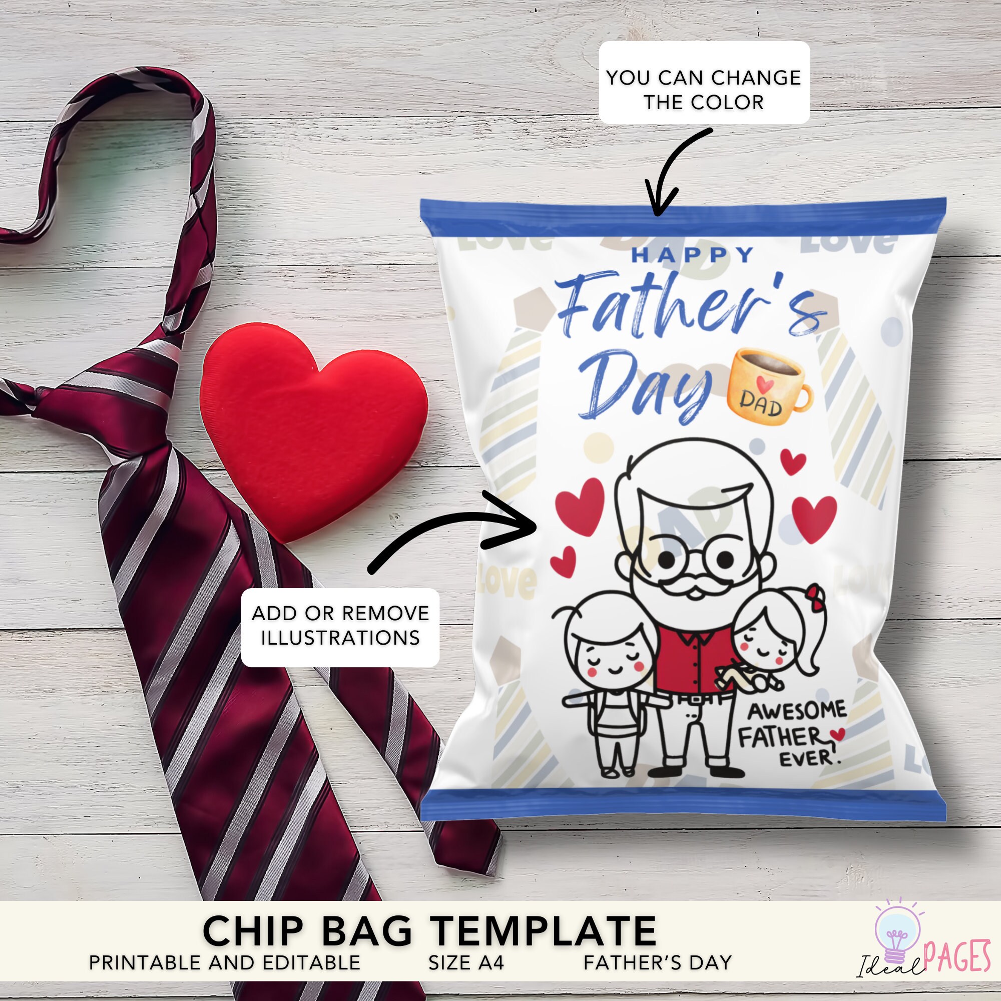 6 Father's Day Chip Bag Template Custom Chip Bag Bundle Gift Bags for ...