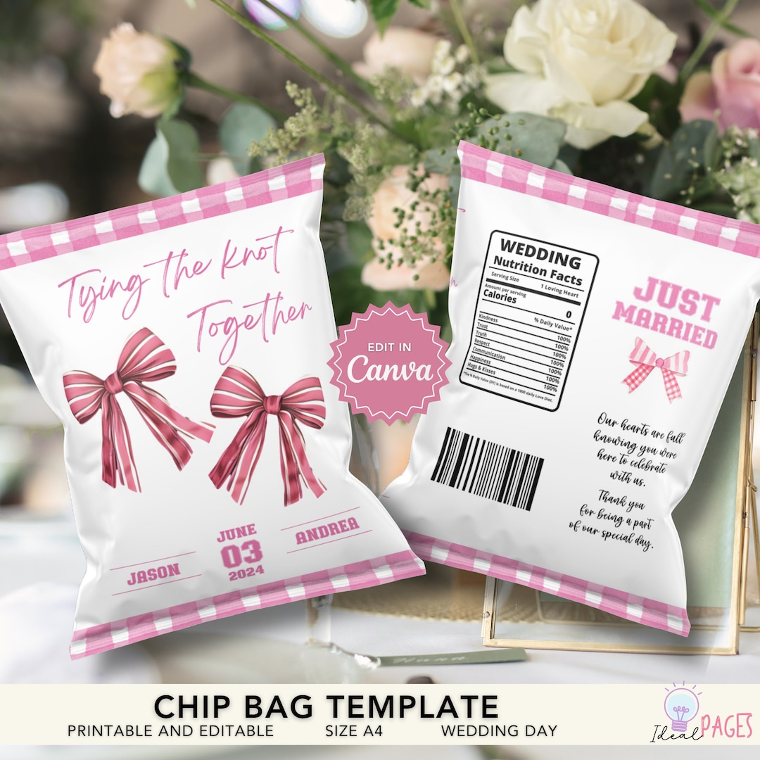 Coquette Wedding Chip Bags Template, Coquette Favor Bag, Wedding Snack ...