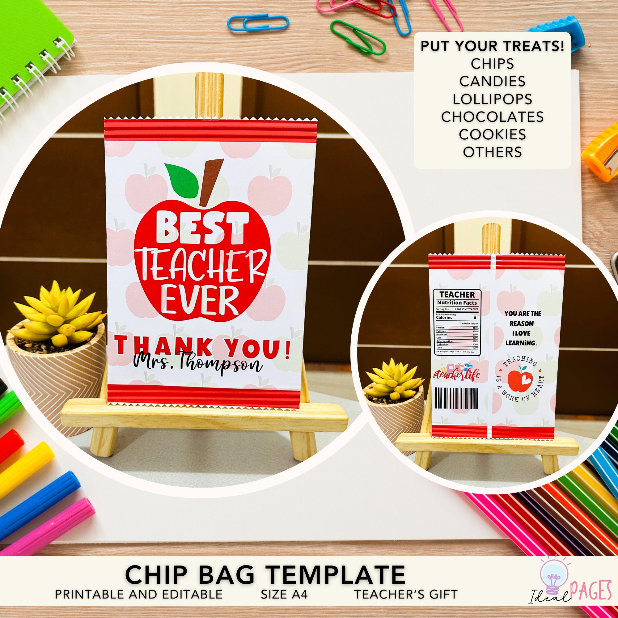 Teacher Appreciation Chip Bag Template DIY Party Favor Printable Back ...