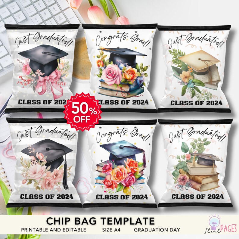 6 Personalized Graduation Chip Bag Template, Class 2024, DIY Party ...