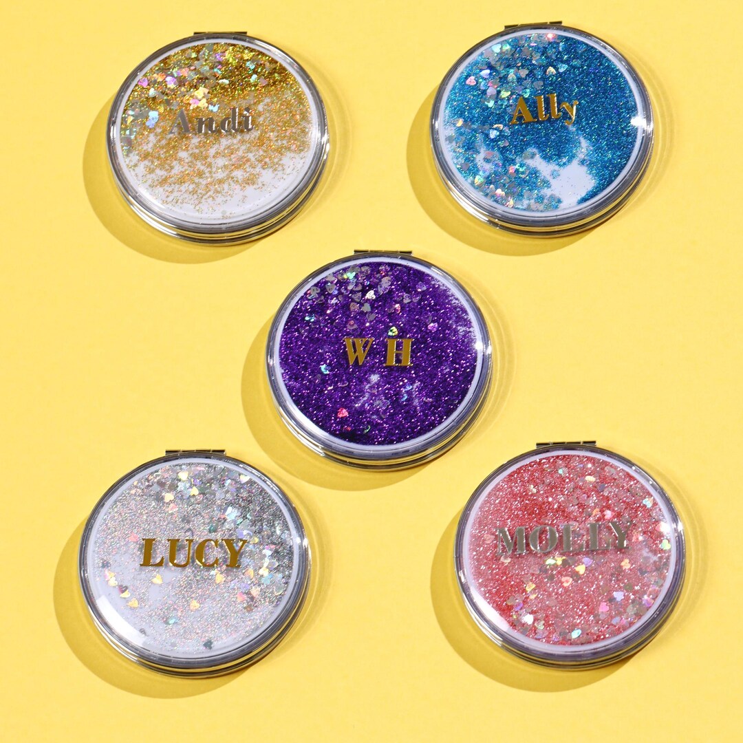 Personalized Quicksand Mirror, Custom Initials Name Elegant Mini Makeup ...