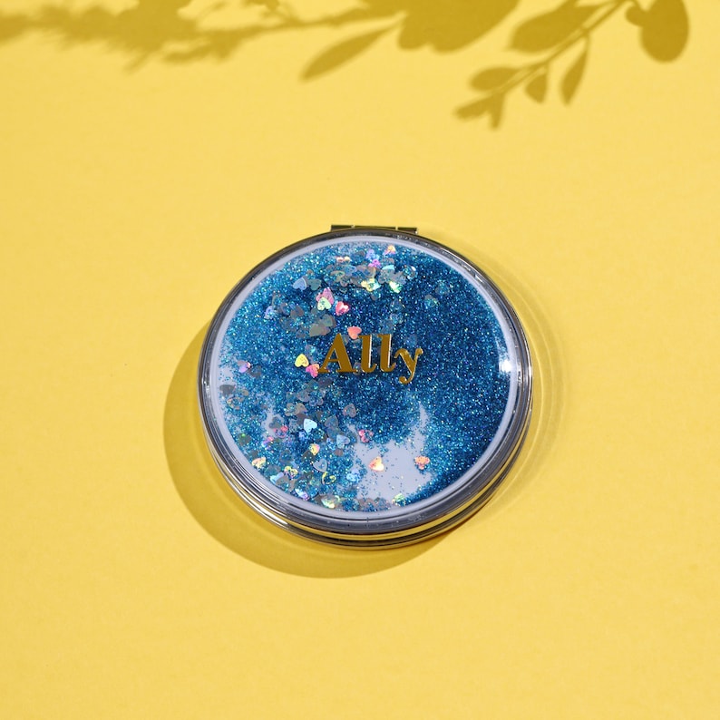 Personalized Quicksand Mirror, Custom Initials Name Elegant Mini Makeup ...