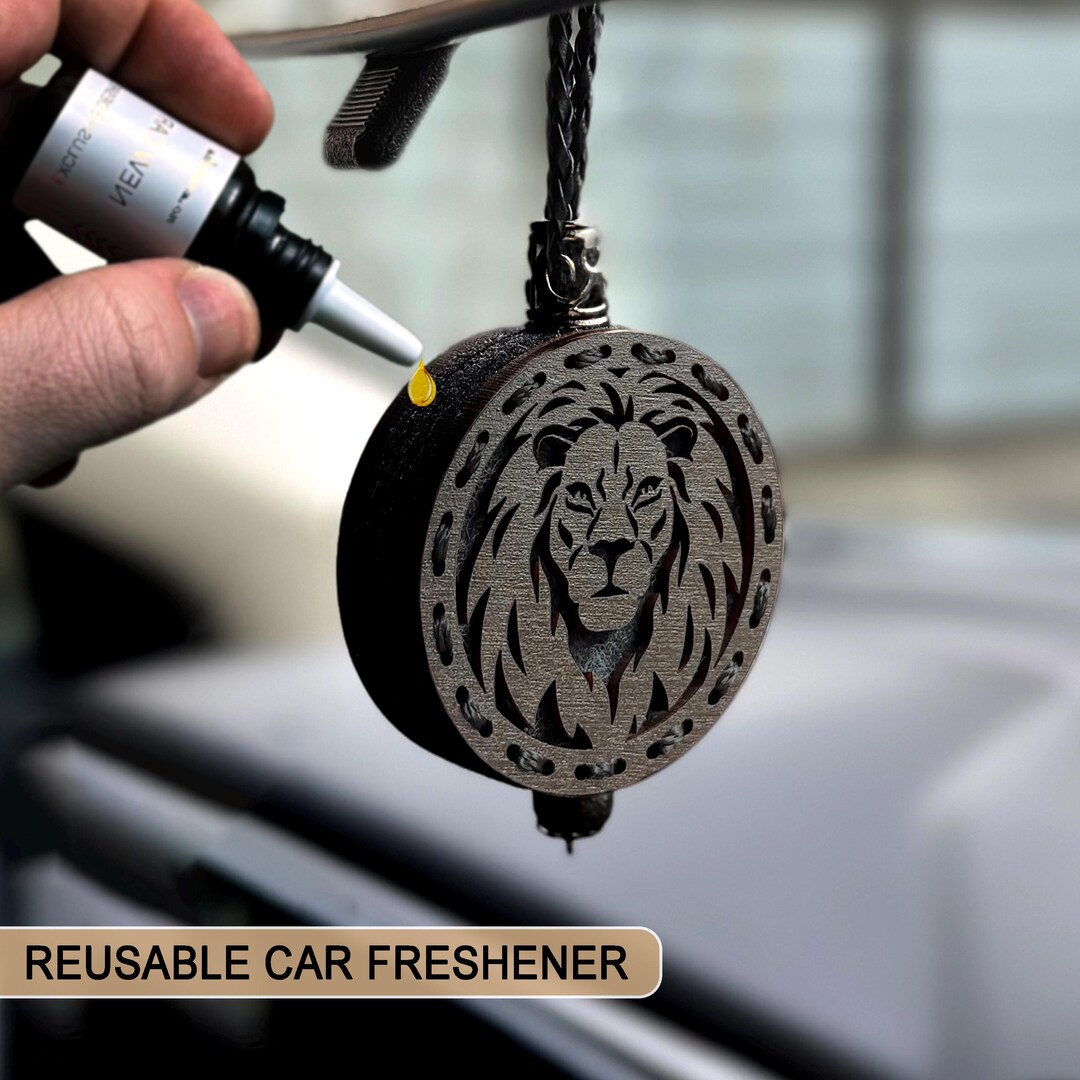 Lion Car Air Freshener – Wooden Auto Diffuser With Lion Head Engraving ...