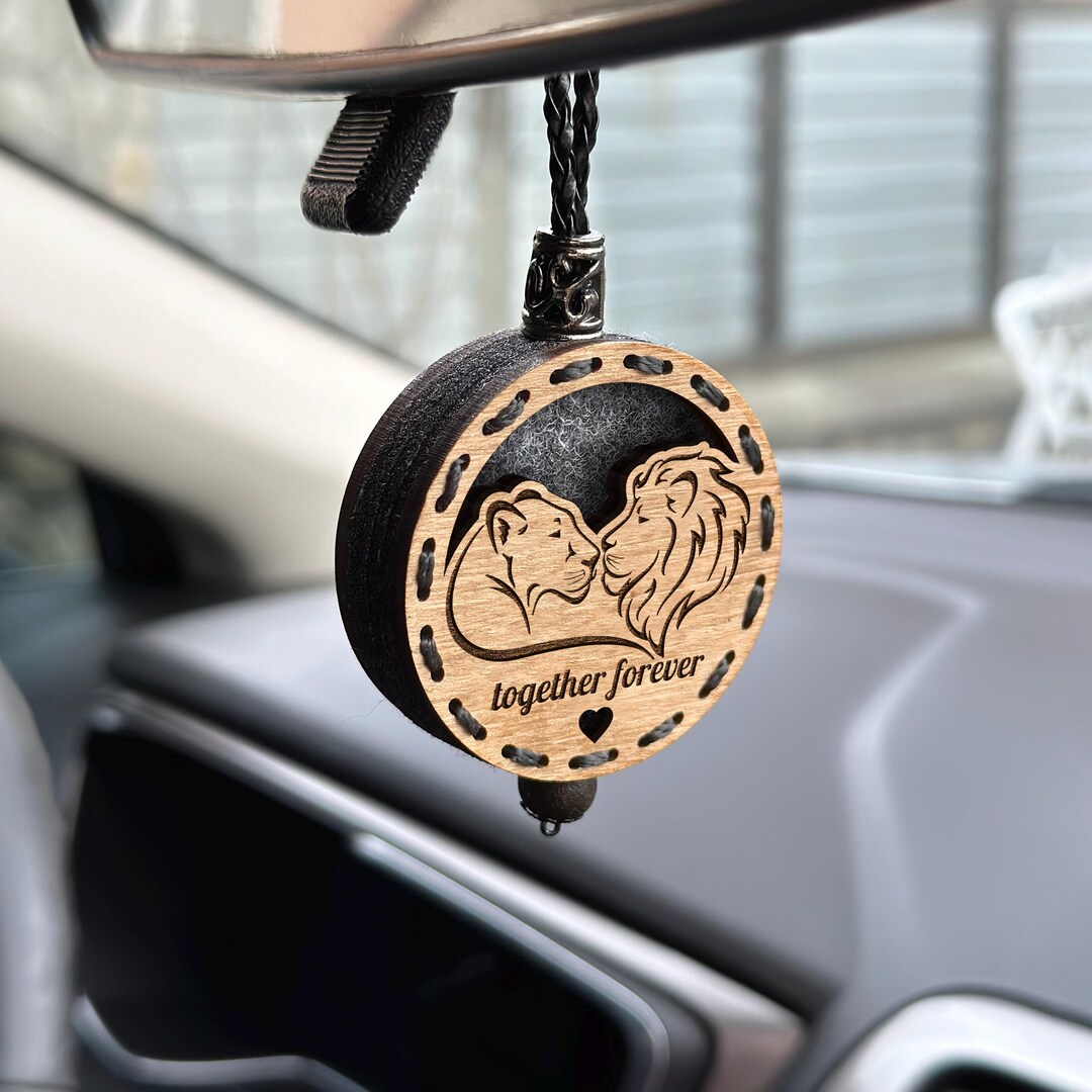 Lion and Lioness Wooden Car Air Freshener - Personalized Gift ...