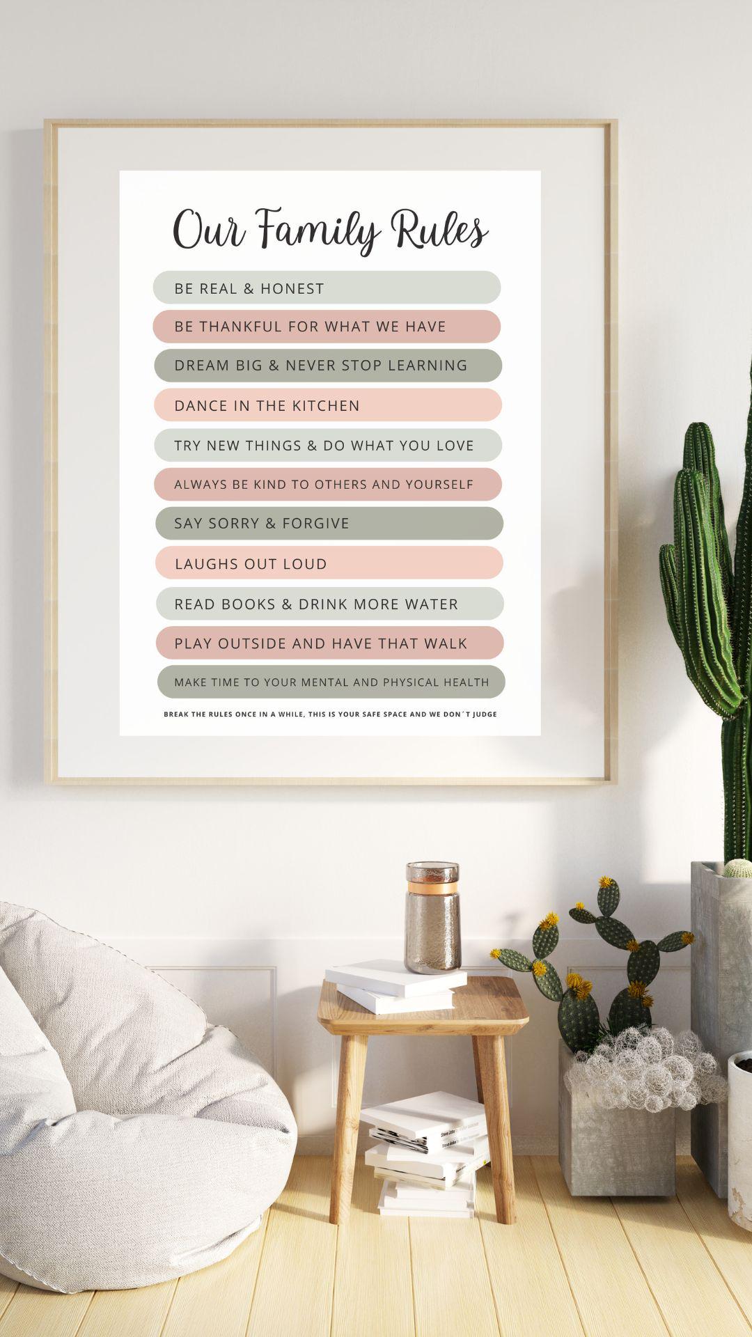 Editable Family Rules Poster, Printable Home Decor, Canva Template ...