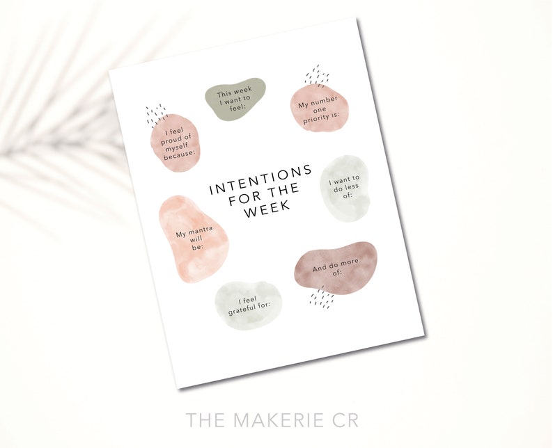 Intentions for the Week, Digital Sheet, PDF Printable Design, Aesthetic ...