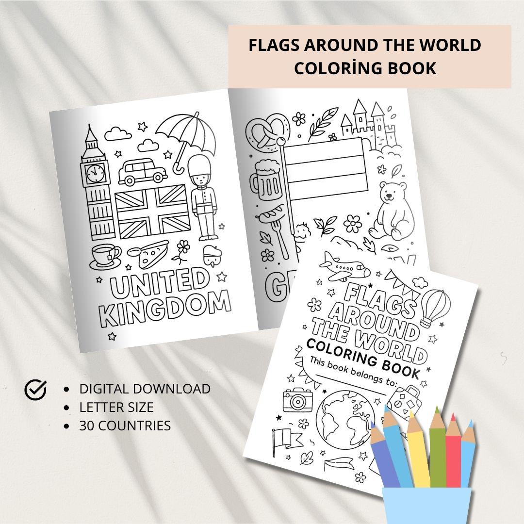 World Flags Coloring Book, Educational, Toddler Busy Book, Country ...