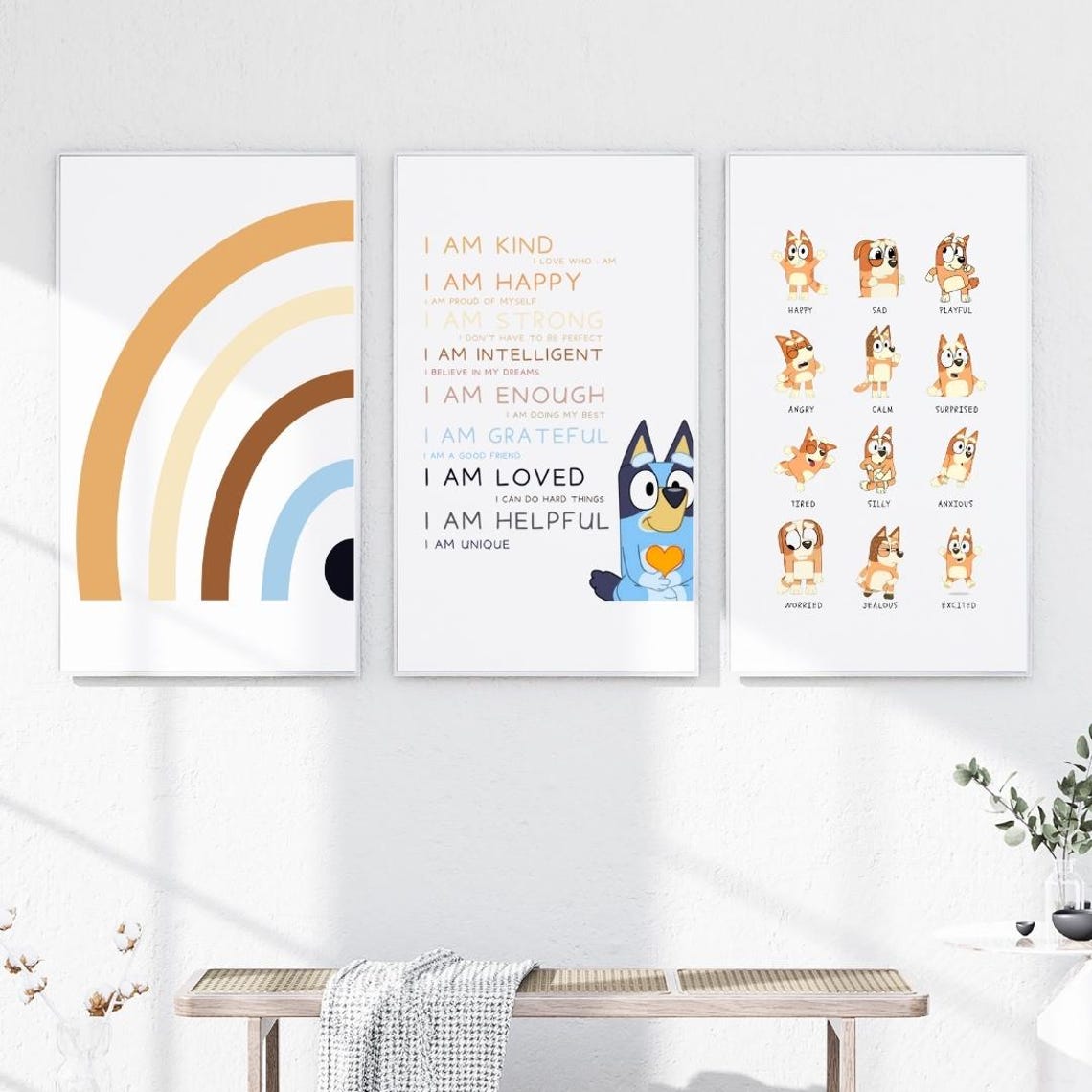 Bluey Feelings Poster Set, Emotions Chart for Kids, Printable Preschool ...