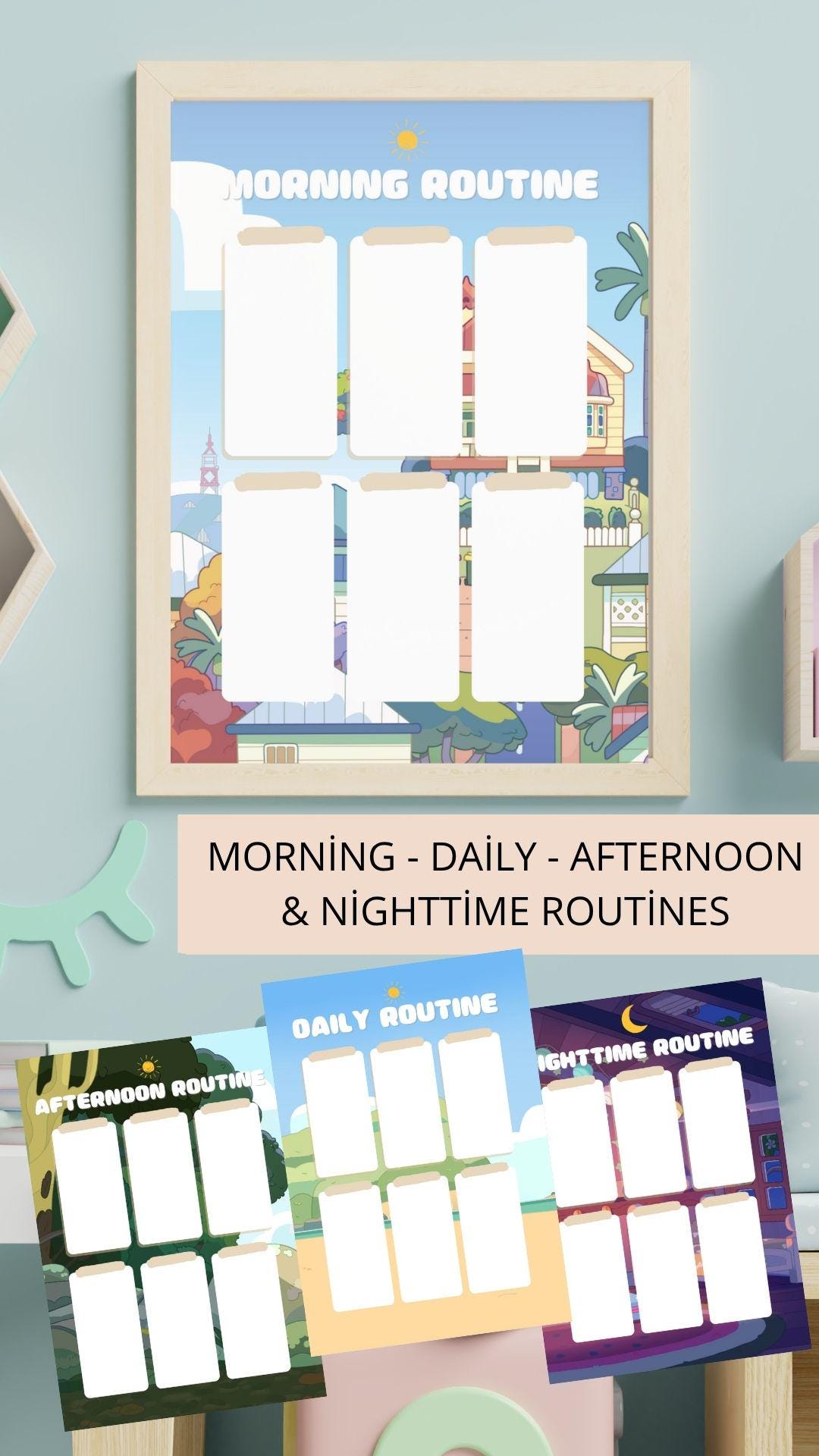 Kids Sticker Board Daily Routine Printable, Blue Dog Room Decor ...