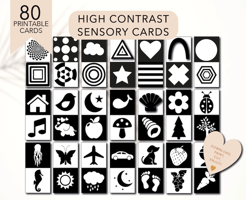 High Contrast Sensory Printable Cards for Baby, Newborn, Baby Shower ...