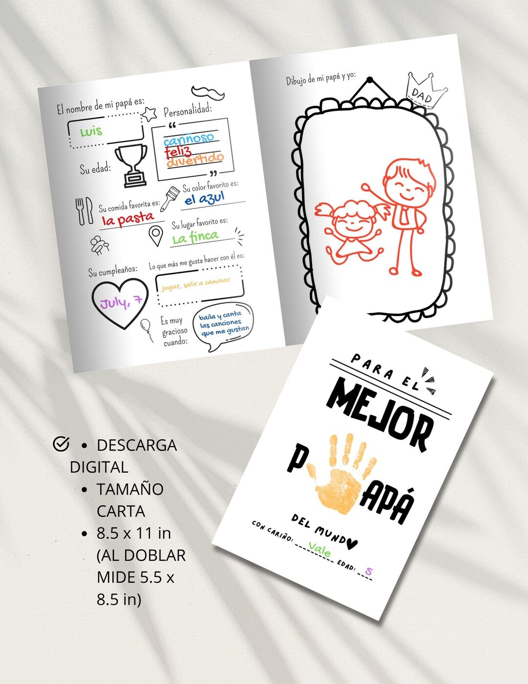 Tarjeta para Colorear día del padre, Actividad Infantil para el Día del ...