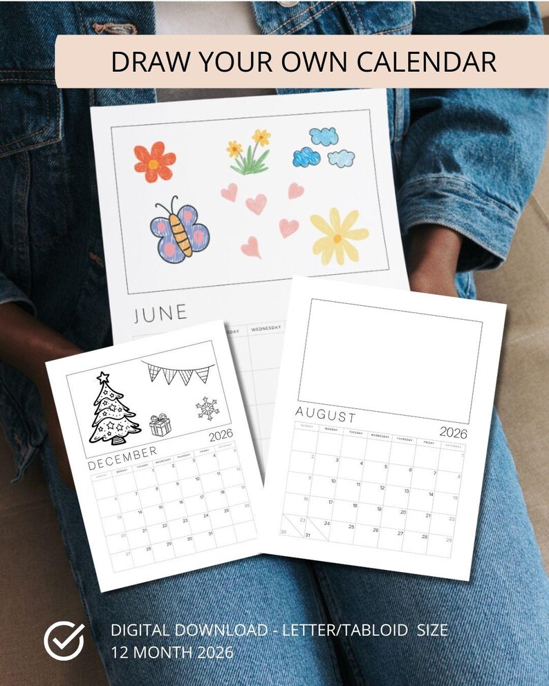 Draw Your Own Calendar 2026, Printable 12 Month Calendar, 2026 ...