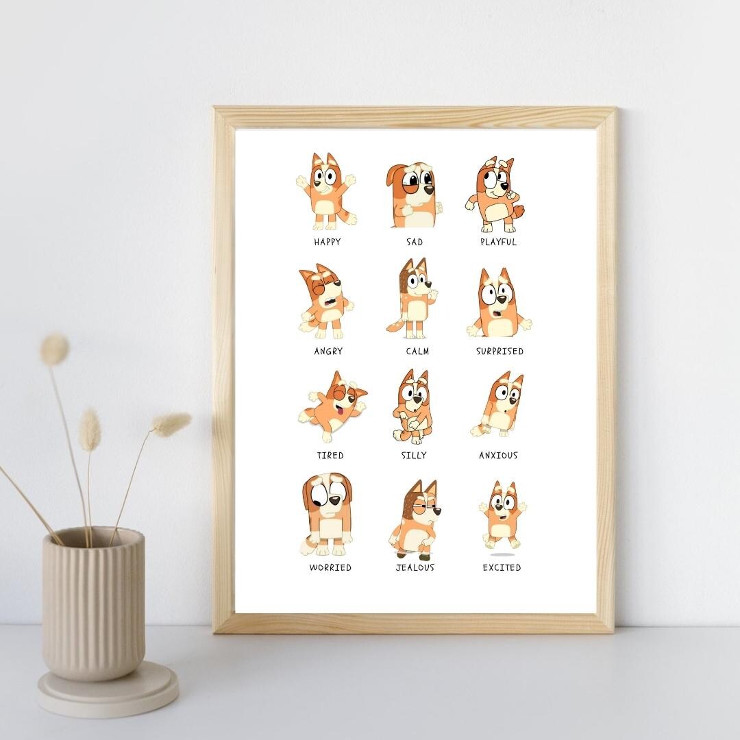 Bluey Feelings Poster Set, Emotions Chart for Kids, Printable Preschool ...